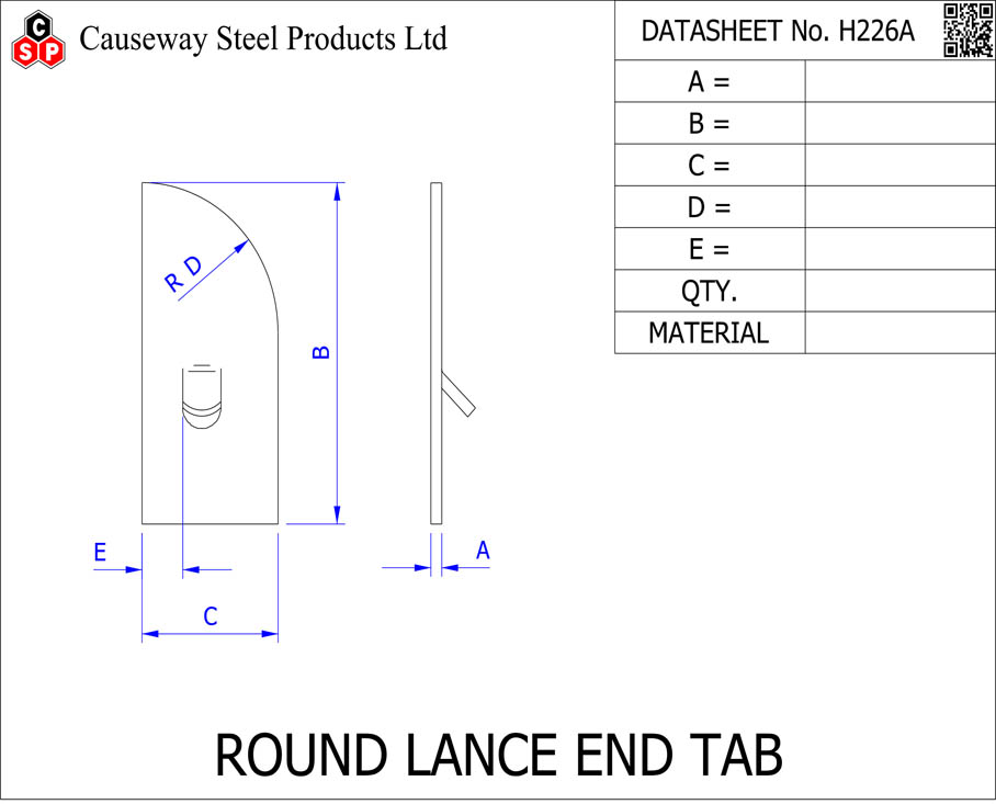 H226A ROUND LANCE END TAB - Causeway Steel Products Ltd